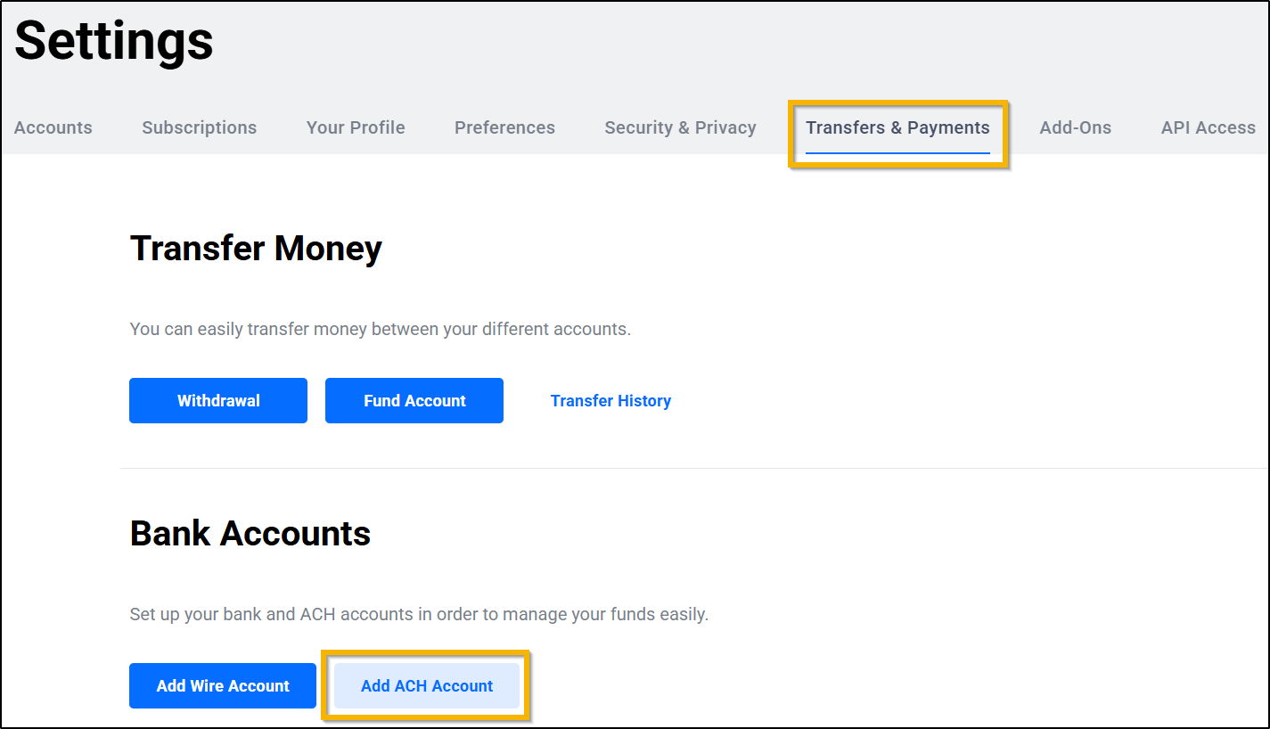 Initiating a Deposit or Withdrawal by ACH Transfer - Tradovate