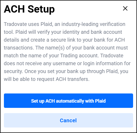Initiating a Deposit or Withdrawal by ACH Transfer - Tradovate